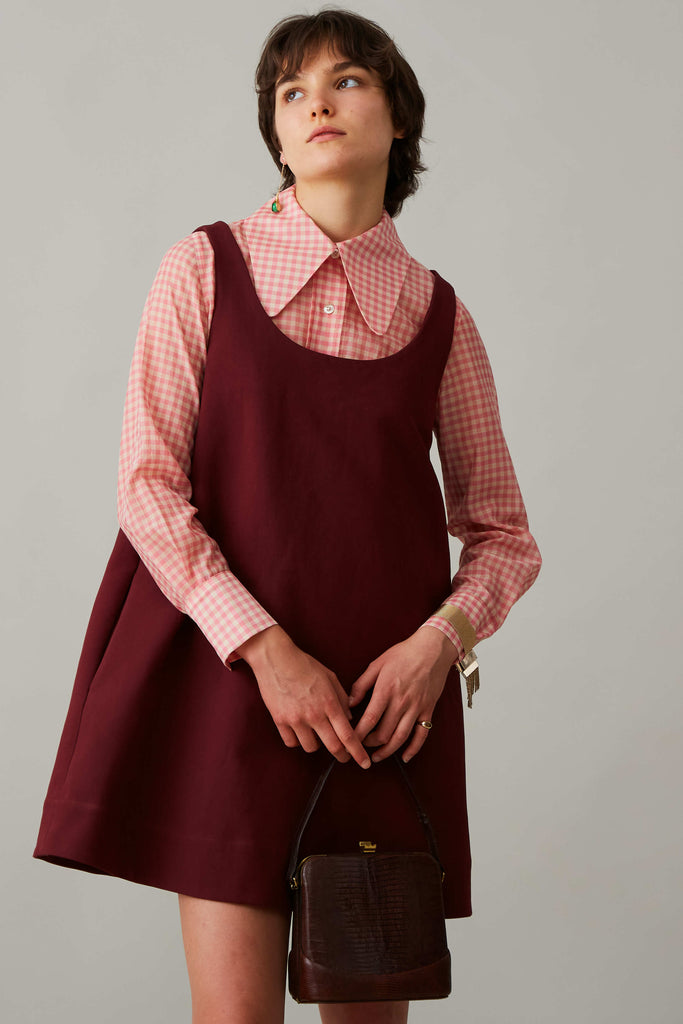 JEANINE DRESS | BURGUNDY DOUBLE FACE COTTON – CARON CALLAHAN