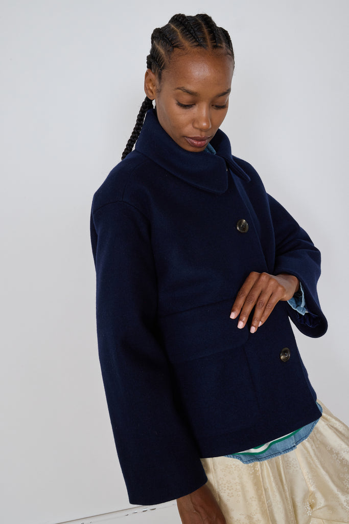 TRINITY COAT | NAVY WOOL MELTON – CARON CALLAHAN